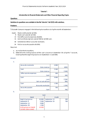 FSA Tutorial 5 - with solutions - Tutorial 5 Liquidity of Short-Term ...