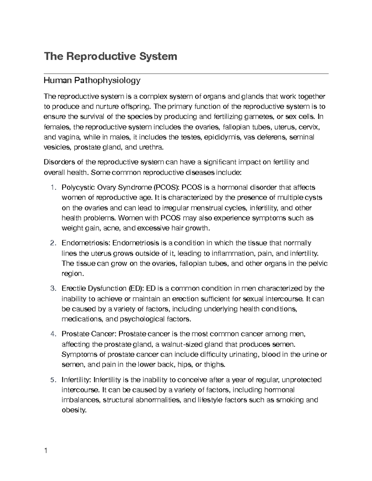 The Reproductive System Summary - The Reproductive System Human ...