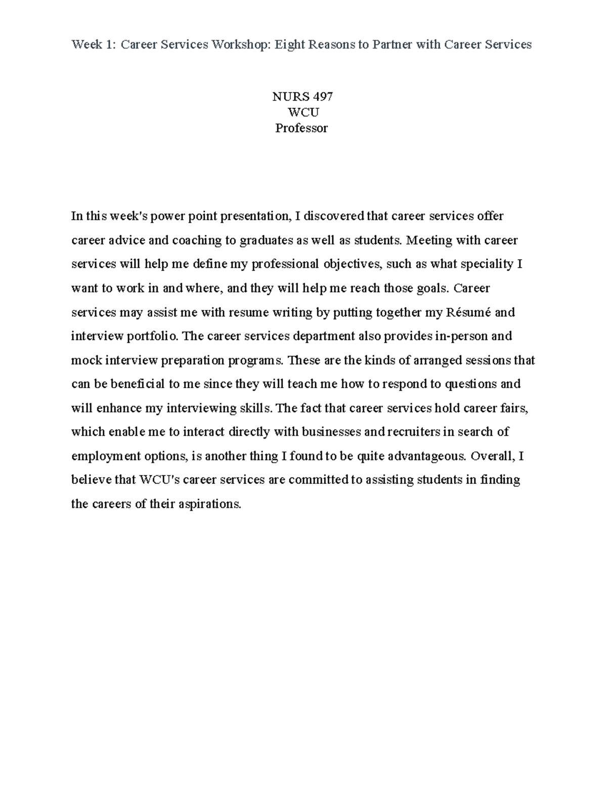 Week1Career Services - Week 1: Career Services Workshop: Eight Reasons ...