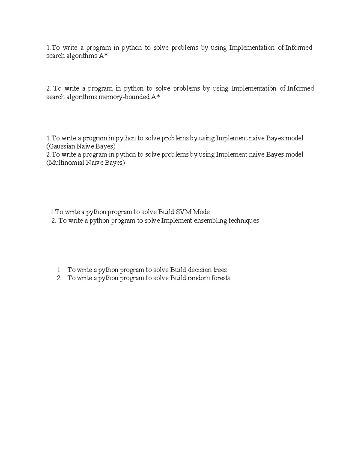 Aiml Question Set 1 Write A Program In Python To Solve Problems By