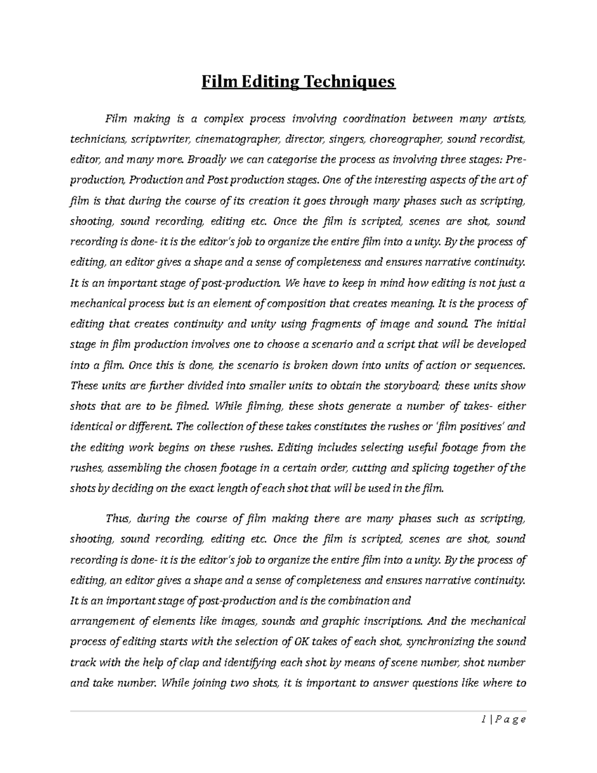 Basic's of Film Editing - Contemporary Film - Film Editing Techniques ...