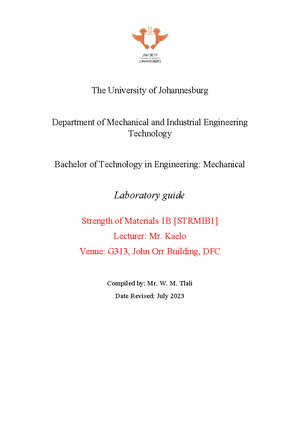 Strength 1B Bengtech - Experiment manual - The University of ...