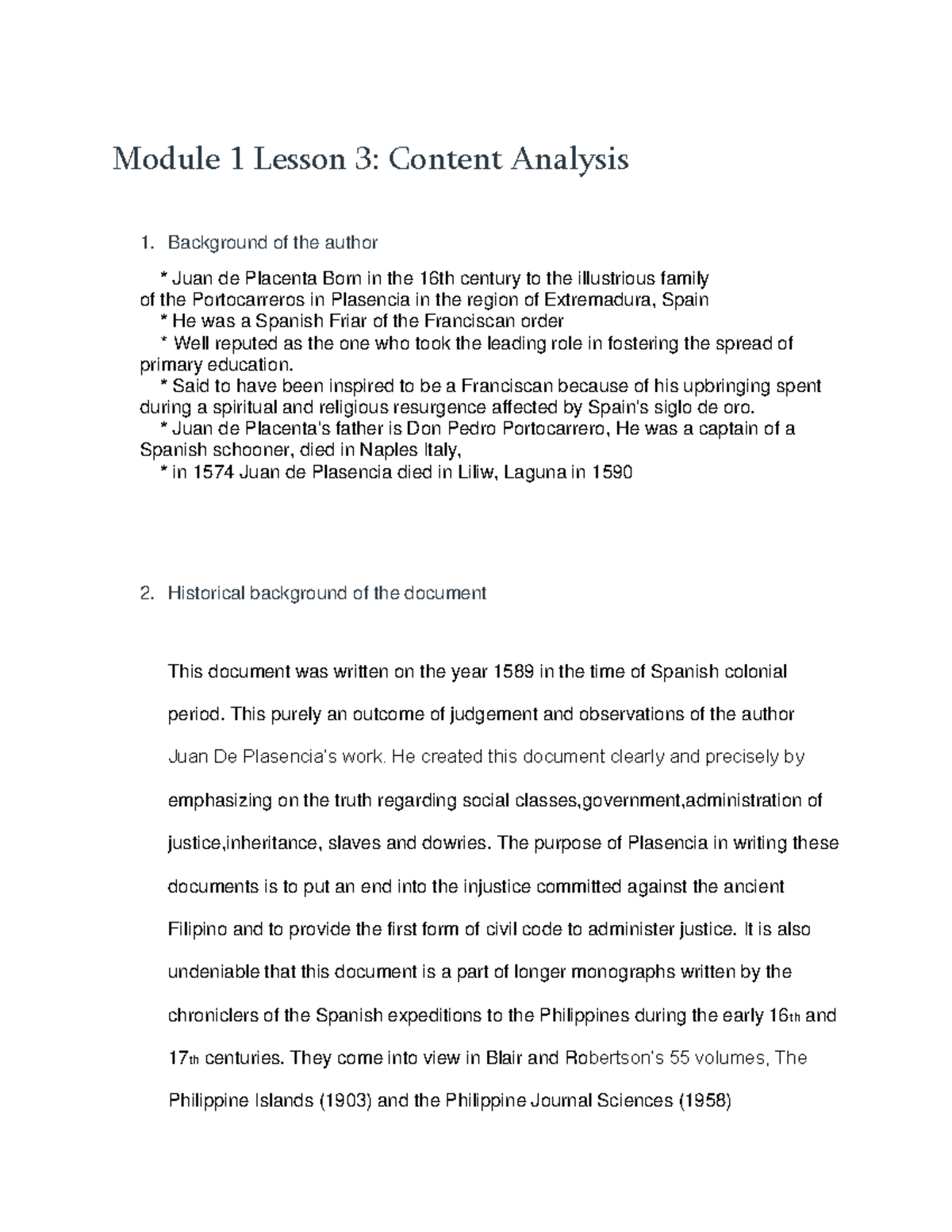 Module 1 Lesson 3 - Module 1 Lesson 3: Content Analysis Background of ...