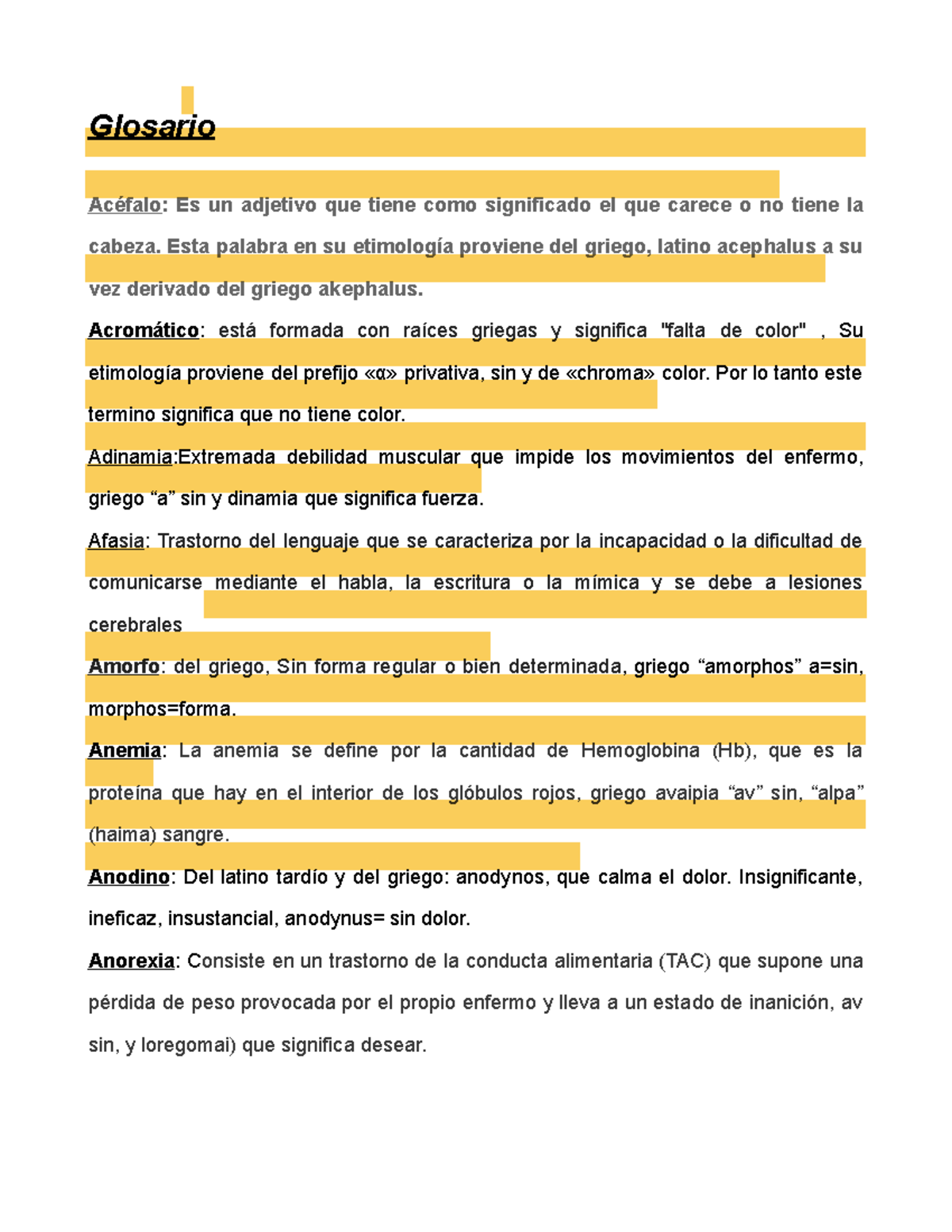 20 terminos Terminologia. - Glosario Acéfalo: Es un adjetivo que tiene ...