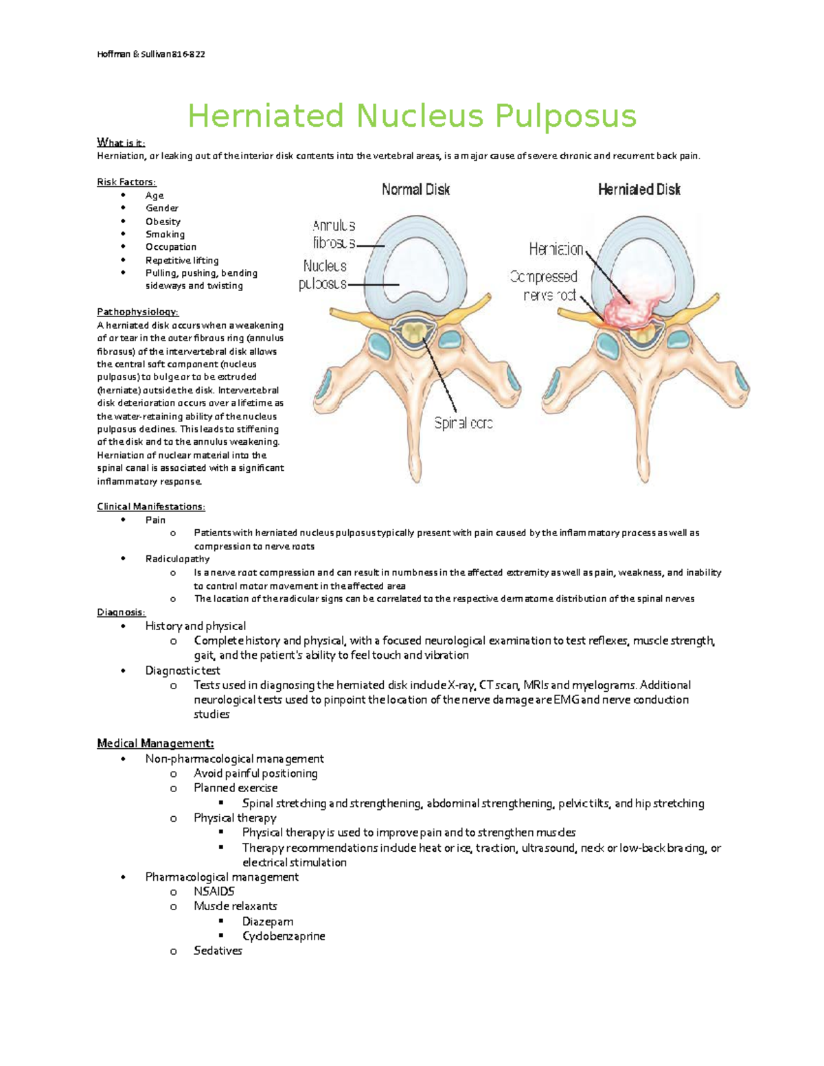 Herniated Nucleus Pulposus - Hoffman & Sullivan 816- Herniated Nucleus ...
