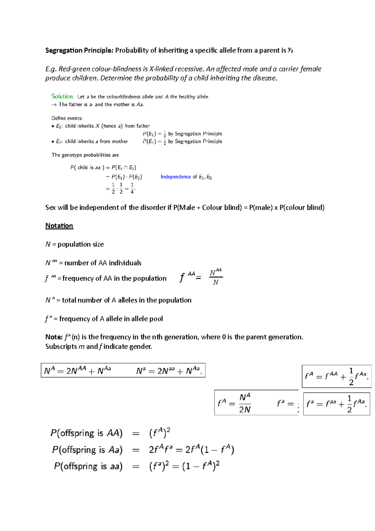 Updated notes - Segregation Principle: Probability of inheriting a ...