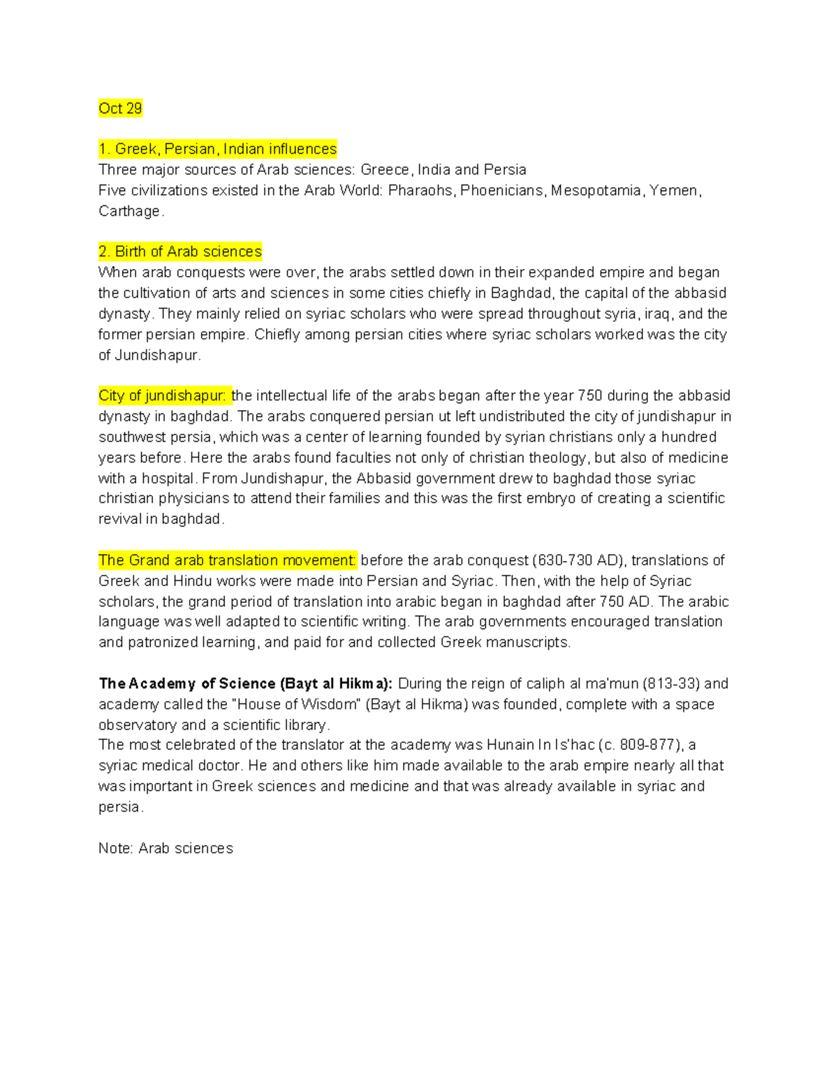 Oct 29 - prof kamal dib - Oct 29 1. Greek, Persian, Indian influences ...