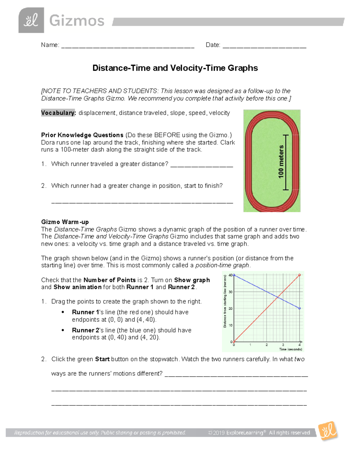 Distance-Time and Velocity-Time Graphs Gizmo-2 - Name