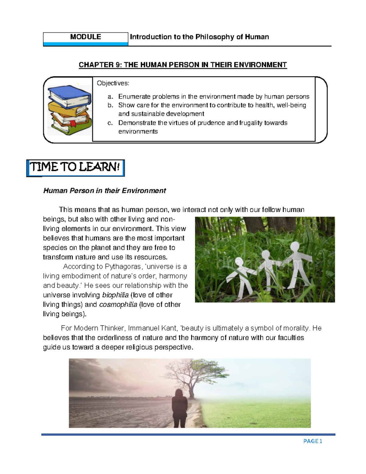 Chapter 9 THE Human Person IN Their Environment CHAPTER 9 THE HUMAN