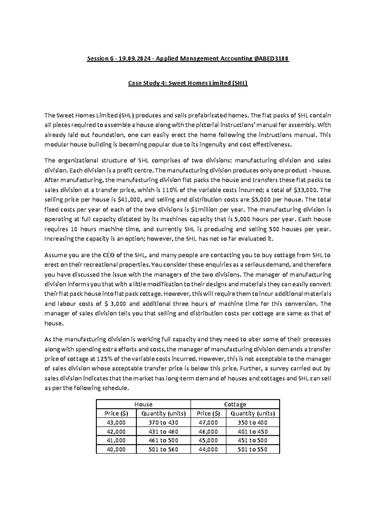 Session 6 - 19.09.2024 - Case Study 4 - SHL - Session 6 - 19. 09 .202 4 ...