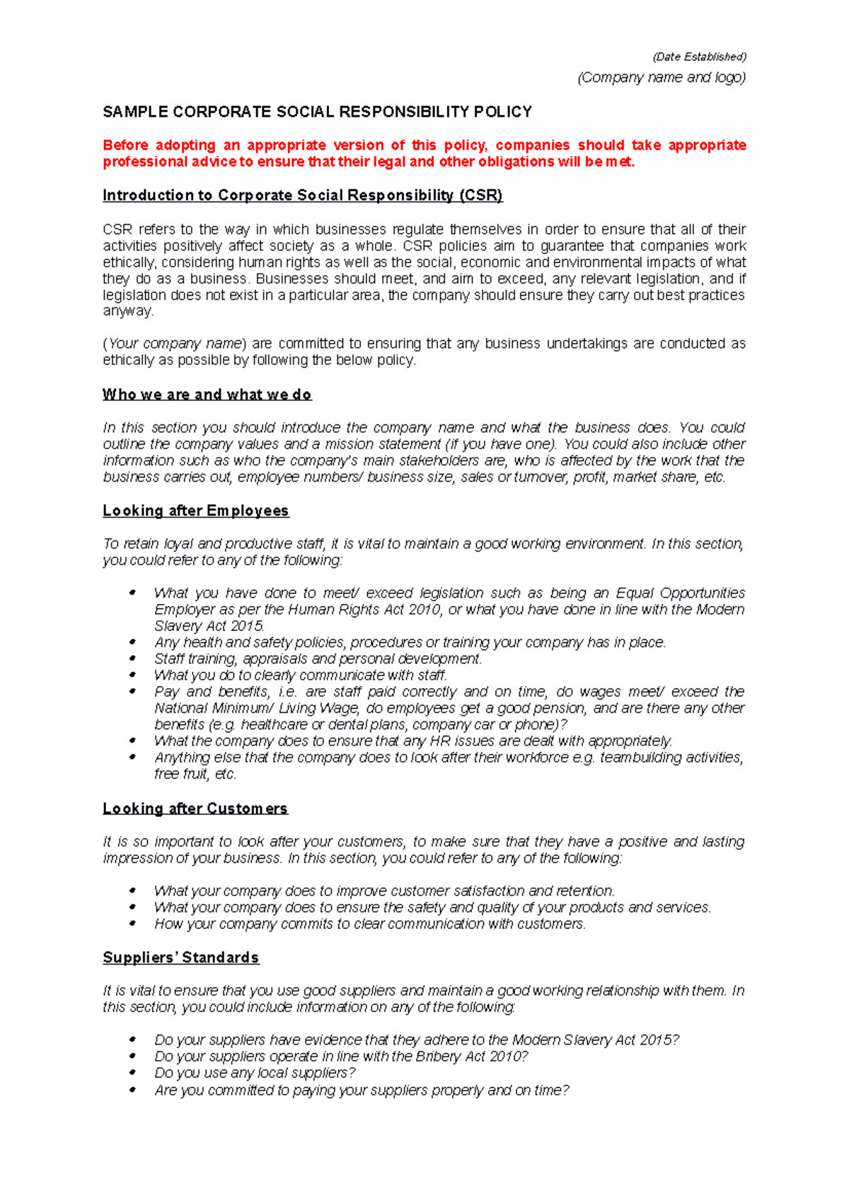 CSR-Policy-Template - ..m - (Date Established) SAMPLE CORPORATE SOCIAL ...