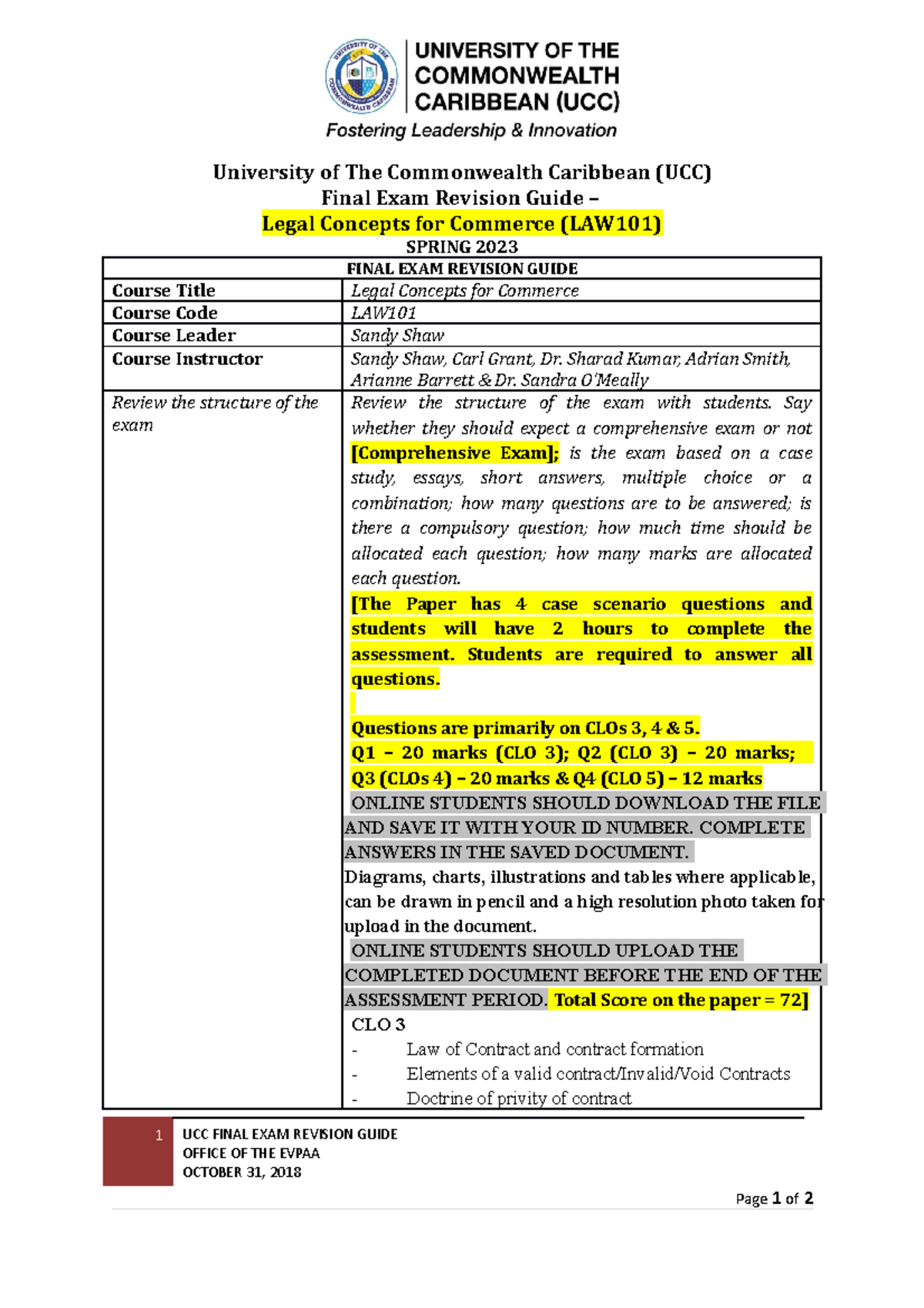 LAW101 EOSA Study Guide Spring 2023 - University of The Commonwealth ...