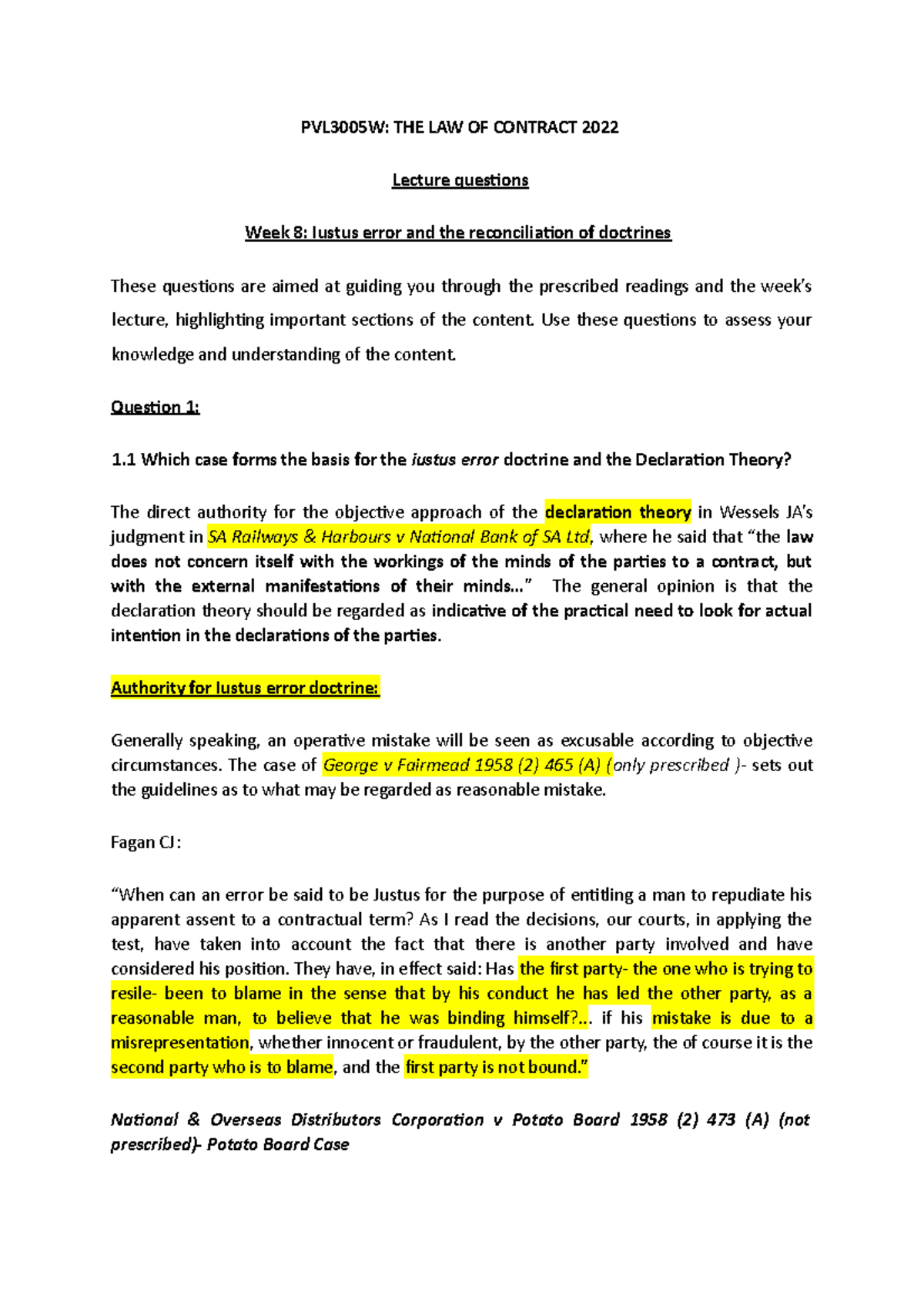 Week 8 Lecture questions and answers Iustus Error & Reconciliation of ...