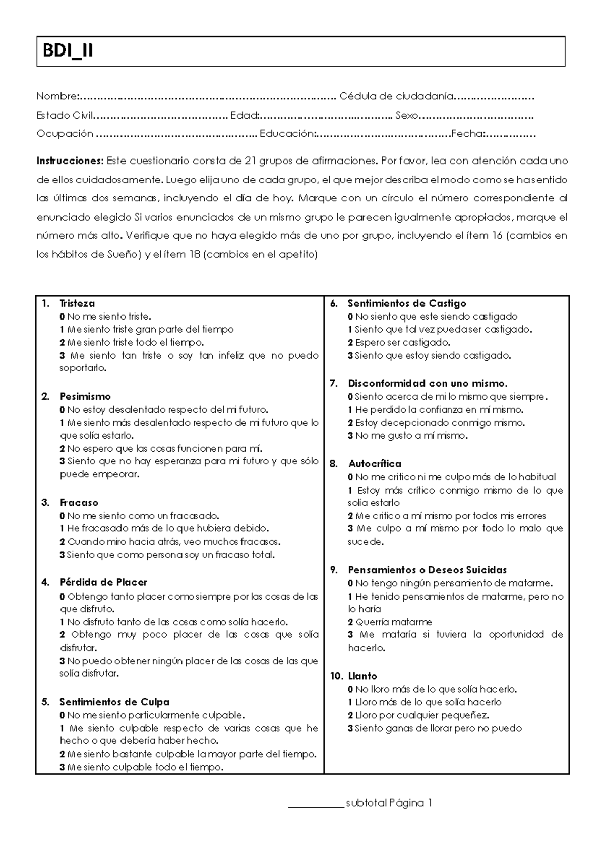 BDI - test - BDI_II - Studocu