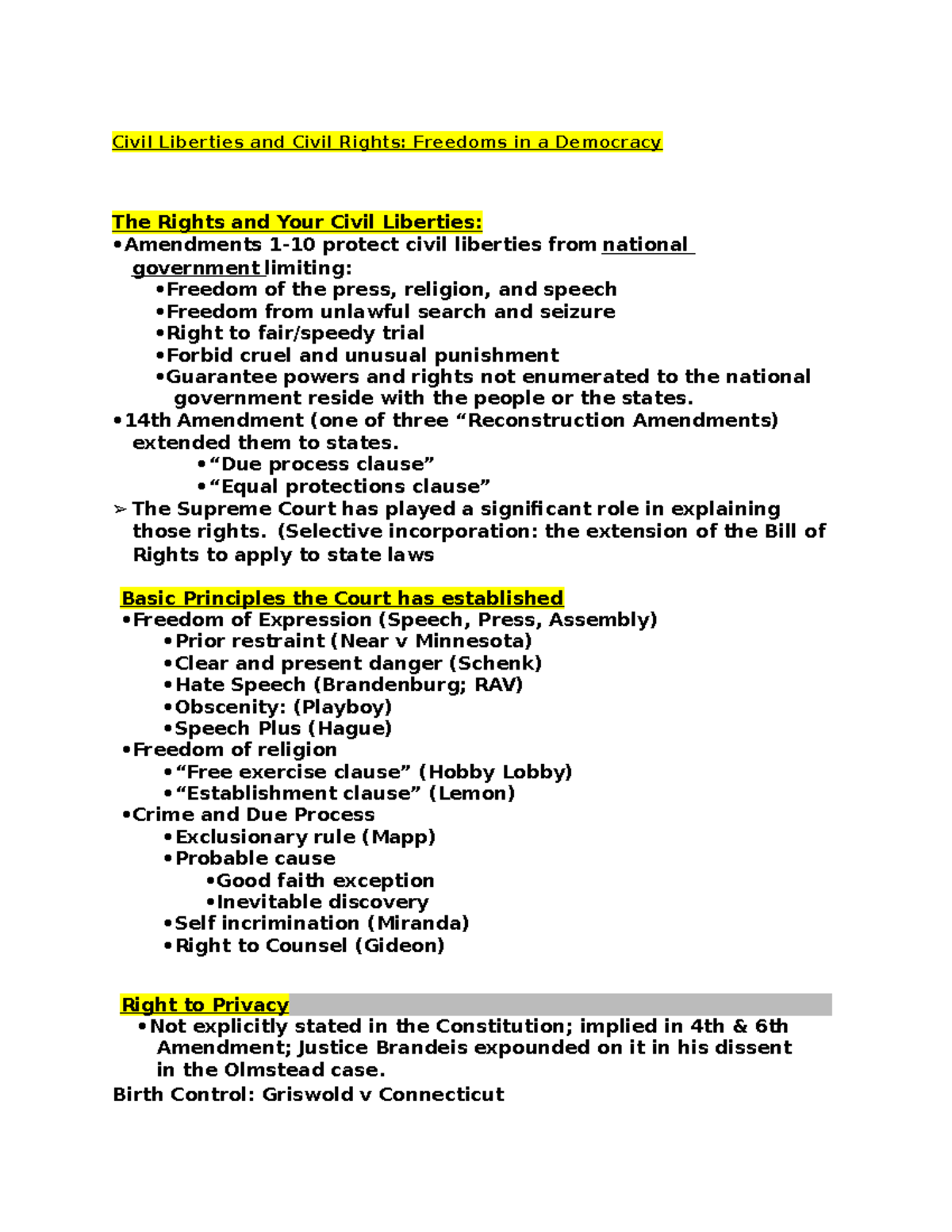 4 Notes Pinciples of American Government - Civil Liberties and Civil ...