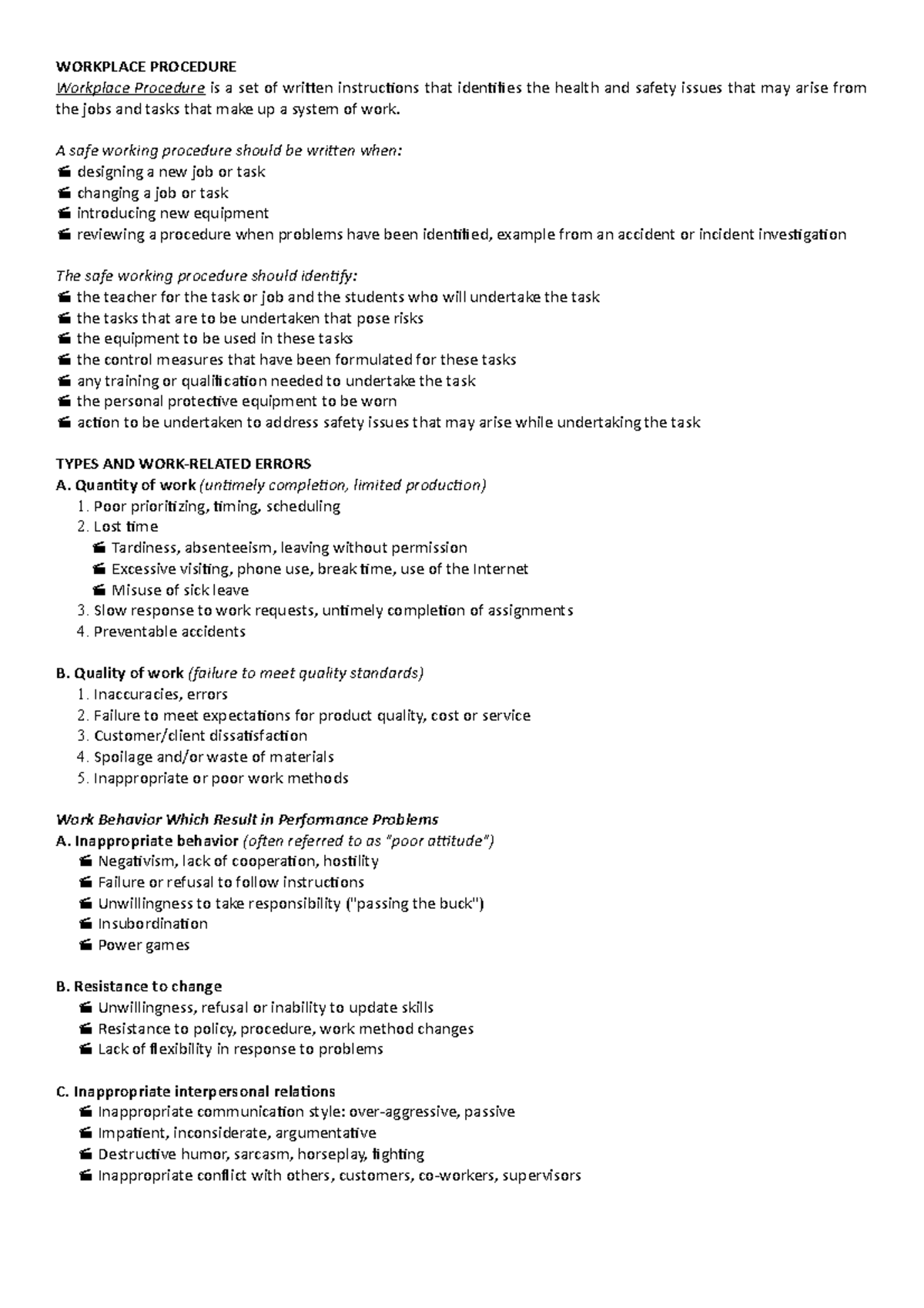 Workplace Procedure Students copy - WORKPLACE PROCEDURE Workplace ...