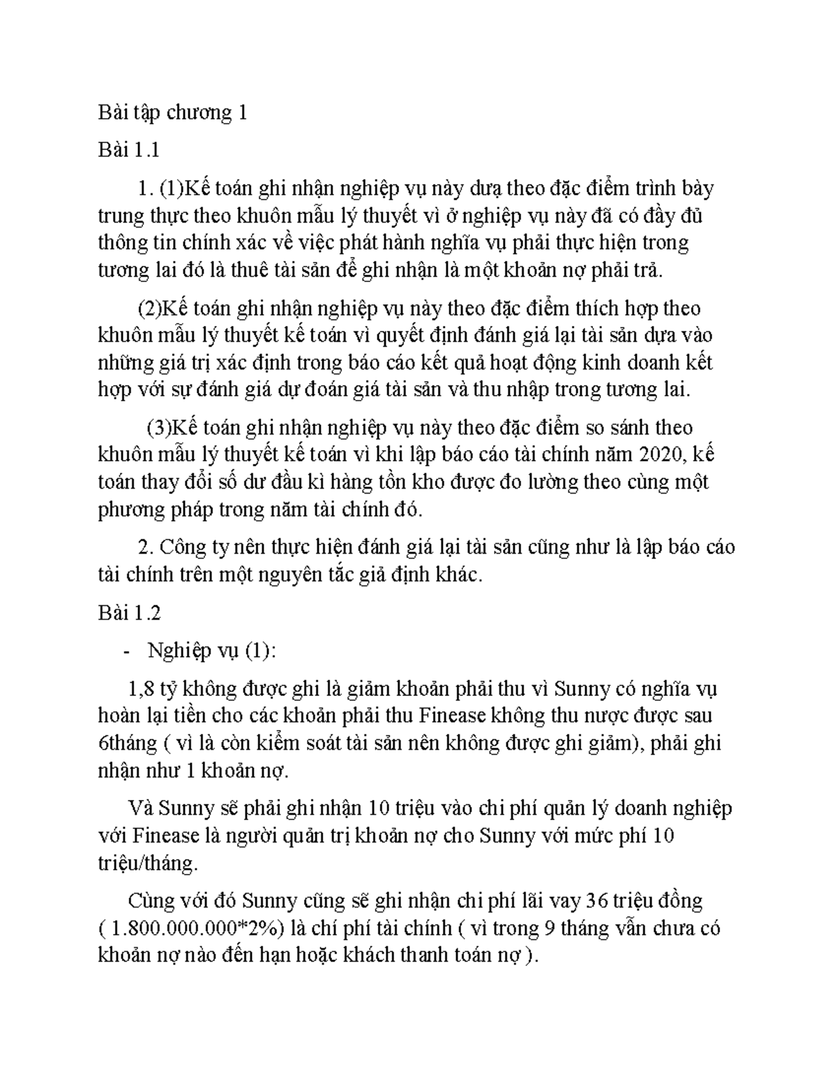 KTQT1-(Chương 1) 1 - Kế toán quốc tế 1_C1 - Bài tập chương 1 Bài 1. (1 ...