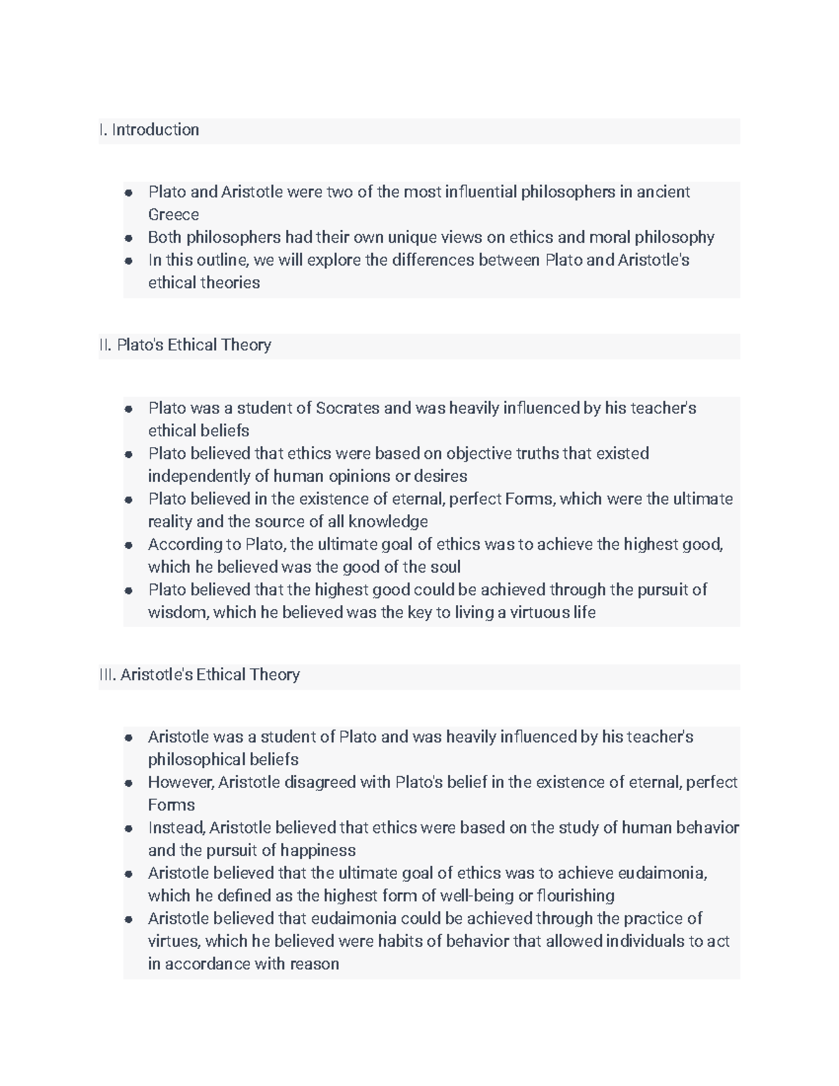 Aristotle Vs Plato Outline - I. Introduction Plato and Aristotle were ...