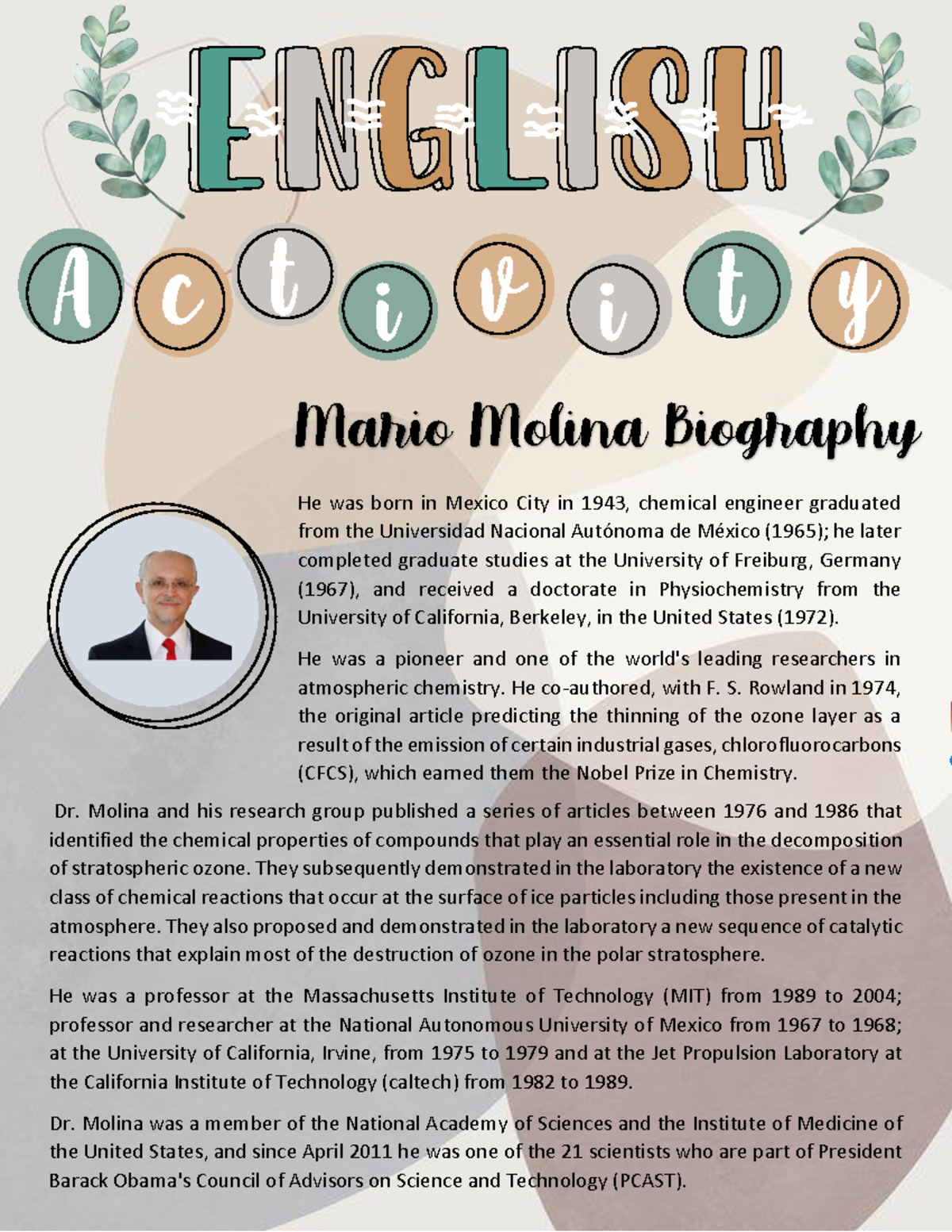 Biography mario molina opinion - Mario Molina Biography He was born in ...