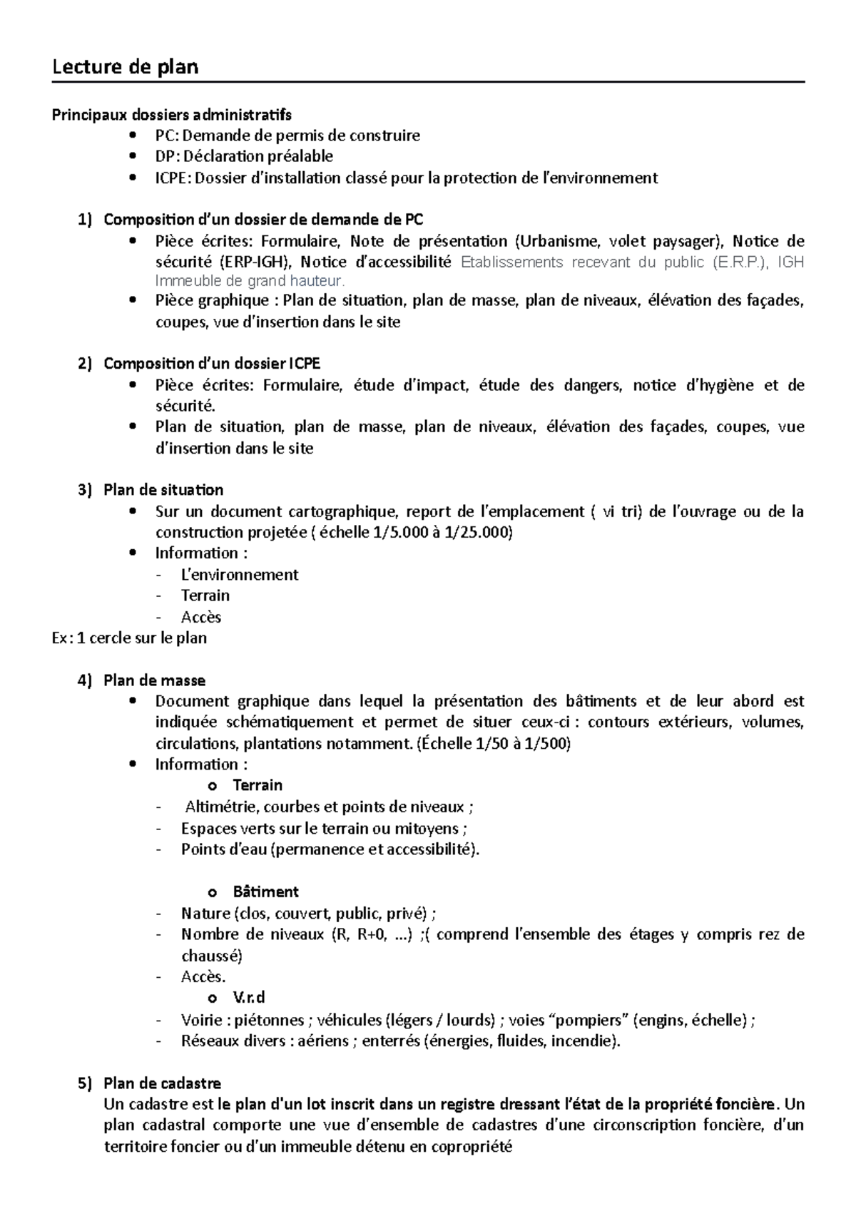 Fiche ingénerie de la Construction - Lecture de plan Principaux ...