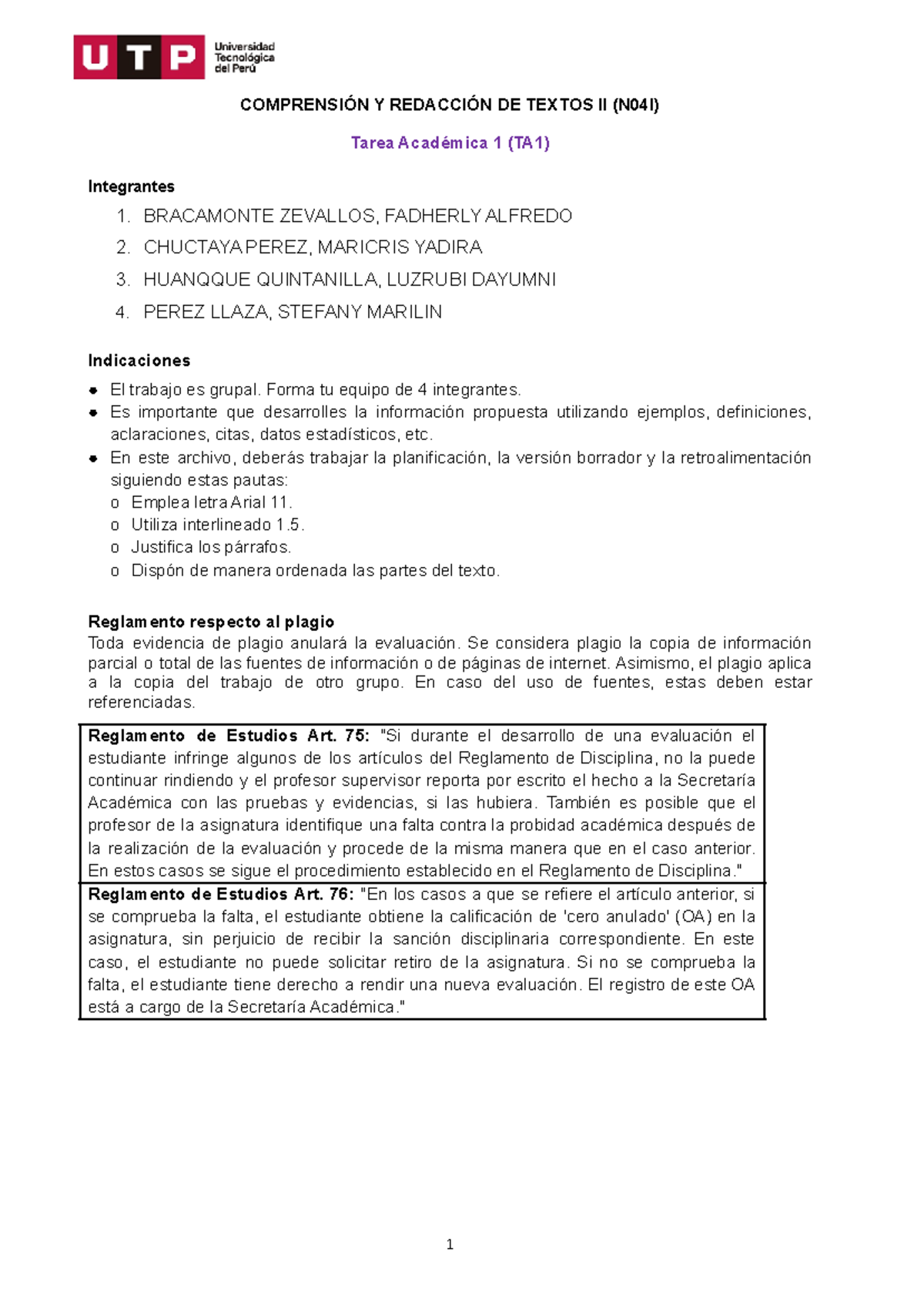 S03 - S04 - Tarea Académica 1 (TA1) formato-1 - COMPRENSIÓN Y REDACCIÓN DE TEXTOS II (N04I ...
