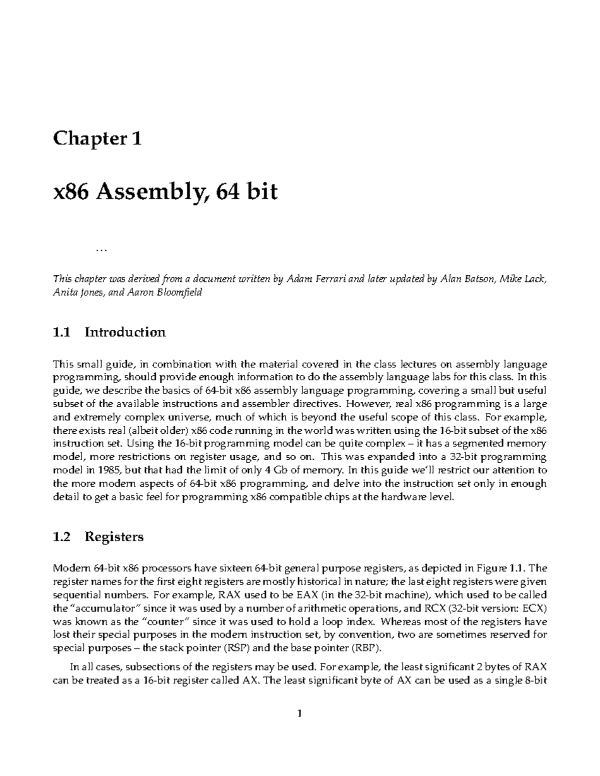 X86 64bit asm chapter - Chapter 1 x86 Assembly, 64 bit ... This chapter ...