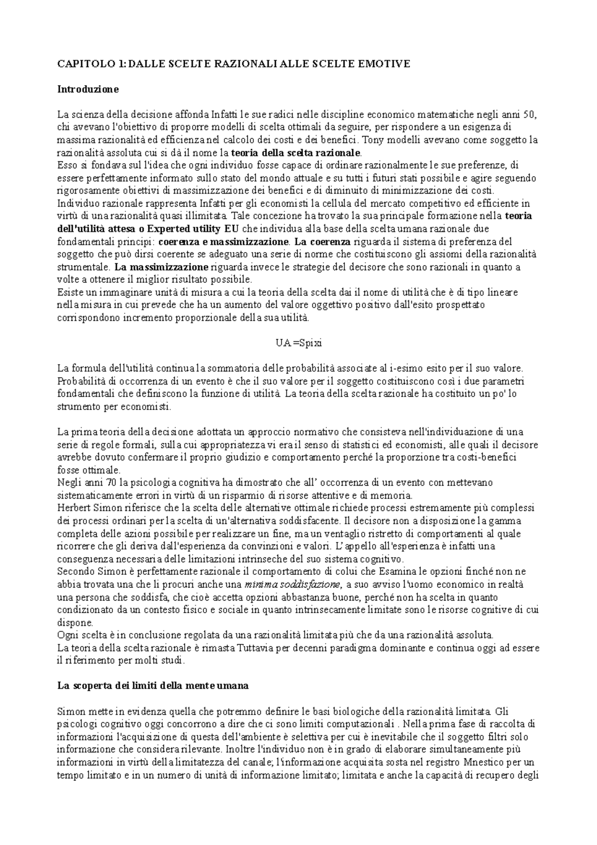 Decision Making - CAPITOLO 1:DALLE SCELTE RAZIONALI ALLE SCELTE EMOTIVE ...