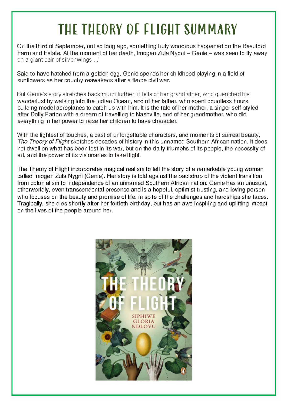 Thoery of flight notes - THE THEORY OF FLIGHT SUMMARY On the third of ...