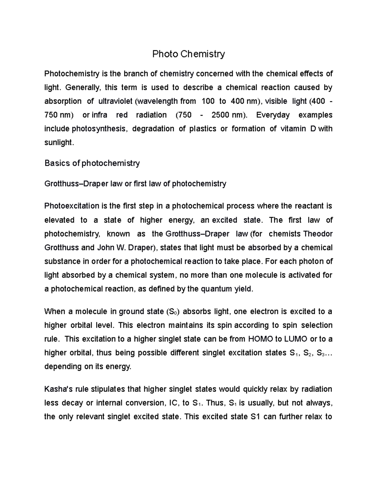Photochemistry of organic molecules : the basics - Photo Chemistry ...