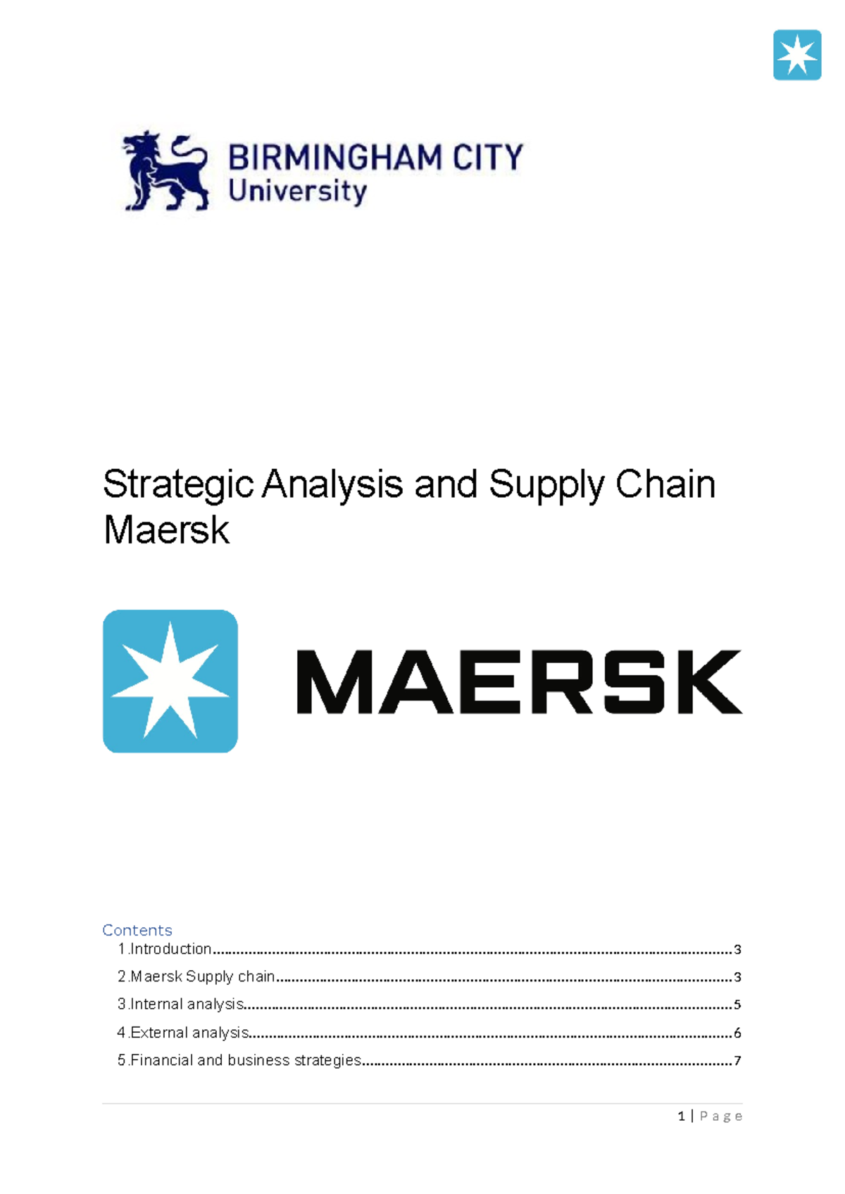 ENG7140 Stratigic Planning Maersk - Strategic Analysis and Supply Chain ...