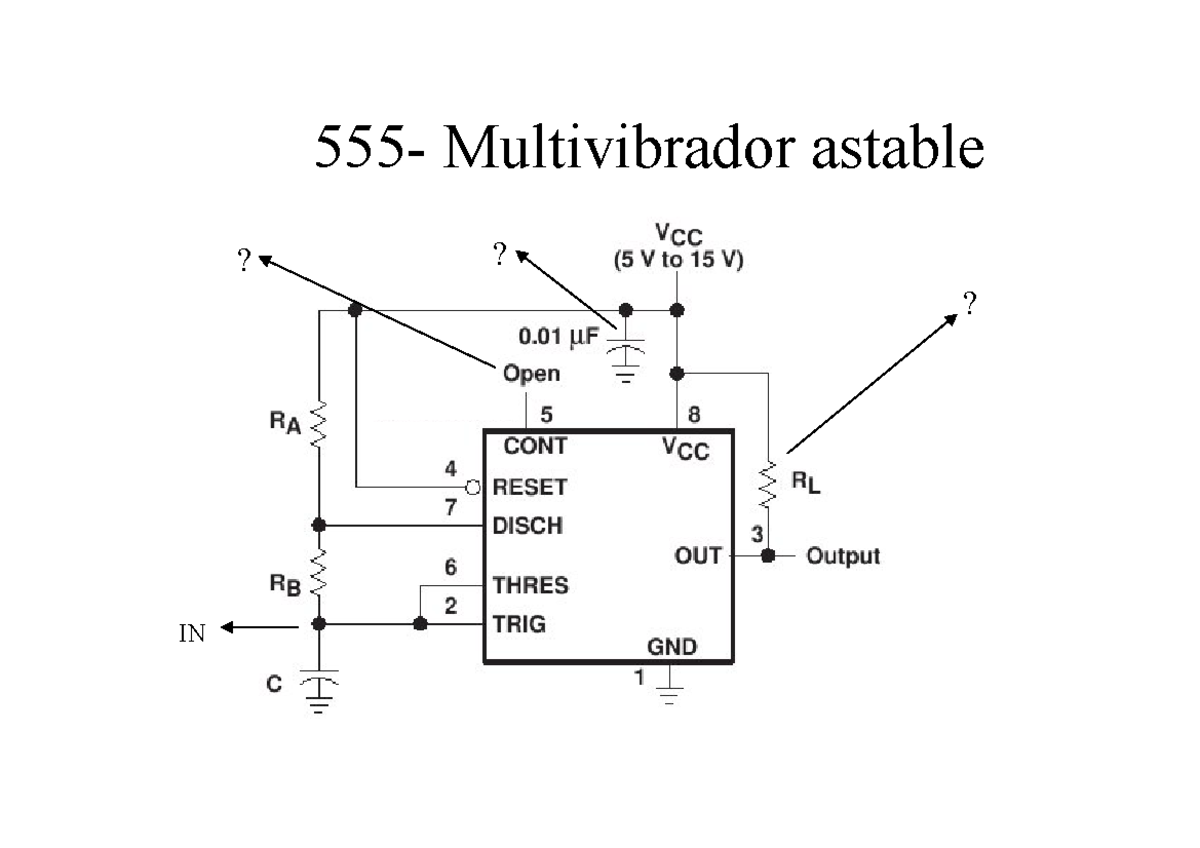 555 - Practica 3 - 555- Multivibrador astable ? ? ? IN 555- Diagrama ...