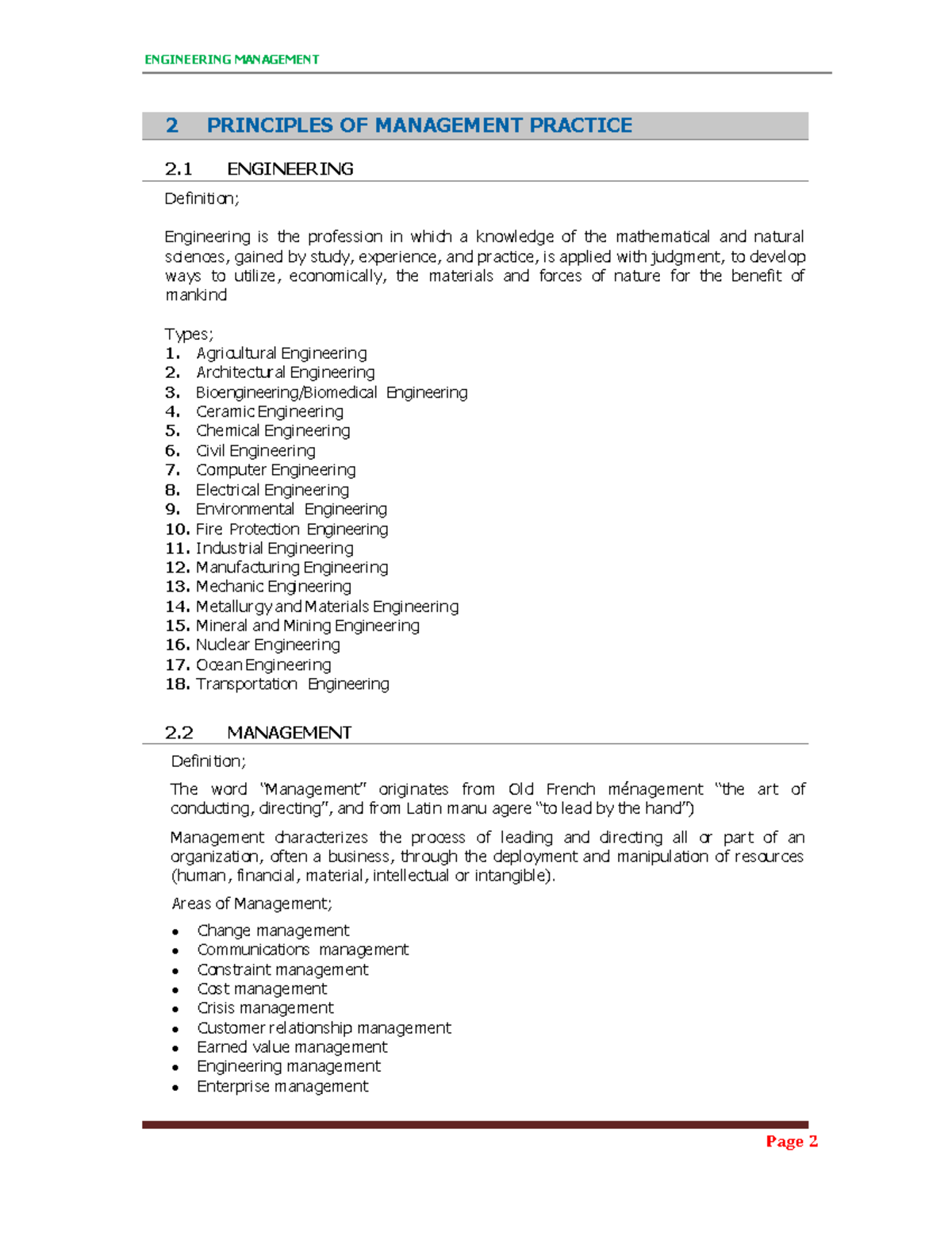 2 Principles of Management Practice - 2 ENGINEERING Definition ...