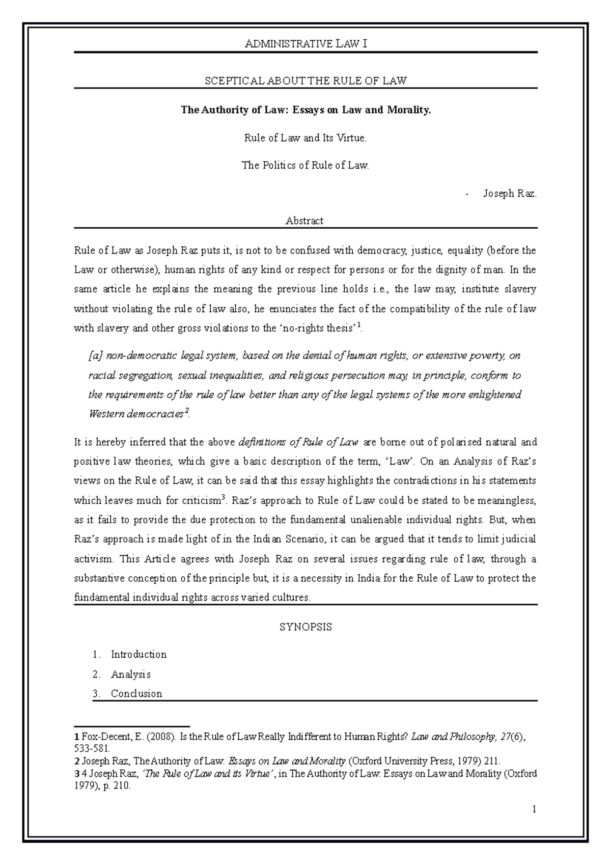 Administrative Law - Joseph Raz - Rule of Law - SCEPTICAL ABOUT THE ...