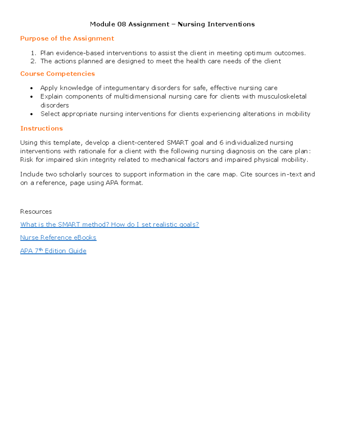 ACumbess Module 08Assignment Nursing Interventions 052424 - Module 08 Assignment – Nursing - Studocu