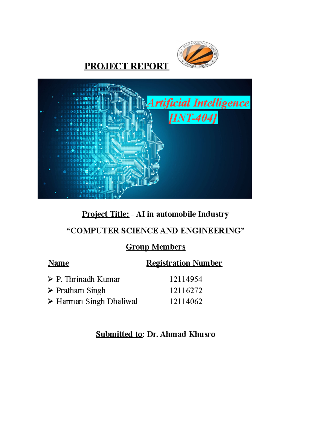 AI in autonomous vehicles - PROJECT REPORT Artificial Intelligence [INT ...
