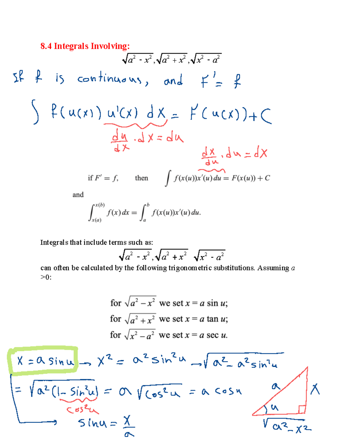 Lecture 13 - 8 Integrals Involving: 2 2 2 2 2 2 a - x , a + x , x - a Integrals that include ...