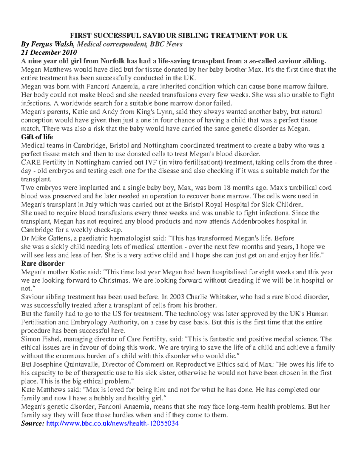 Minitest 2 - tham khảo - First successful saviour sibling treatment for ...