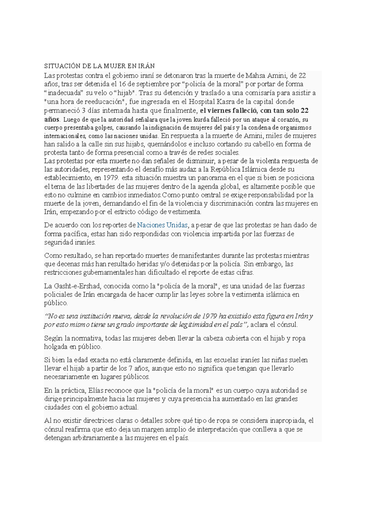 Historia - ahre - SITUACIÓN DE LA MUJER EN IRÁN Las protestas contra el ...