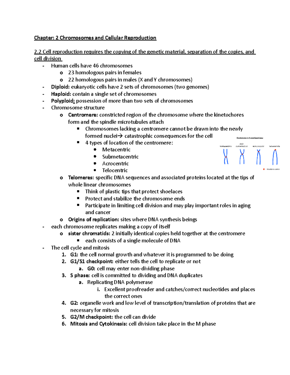 Chapter 24 textbook notes - Chapter: 2 Chromosomes and Cellular ...