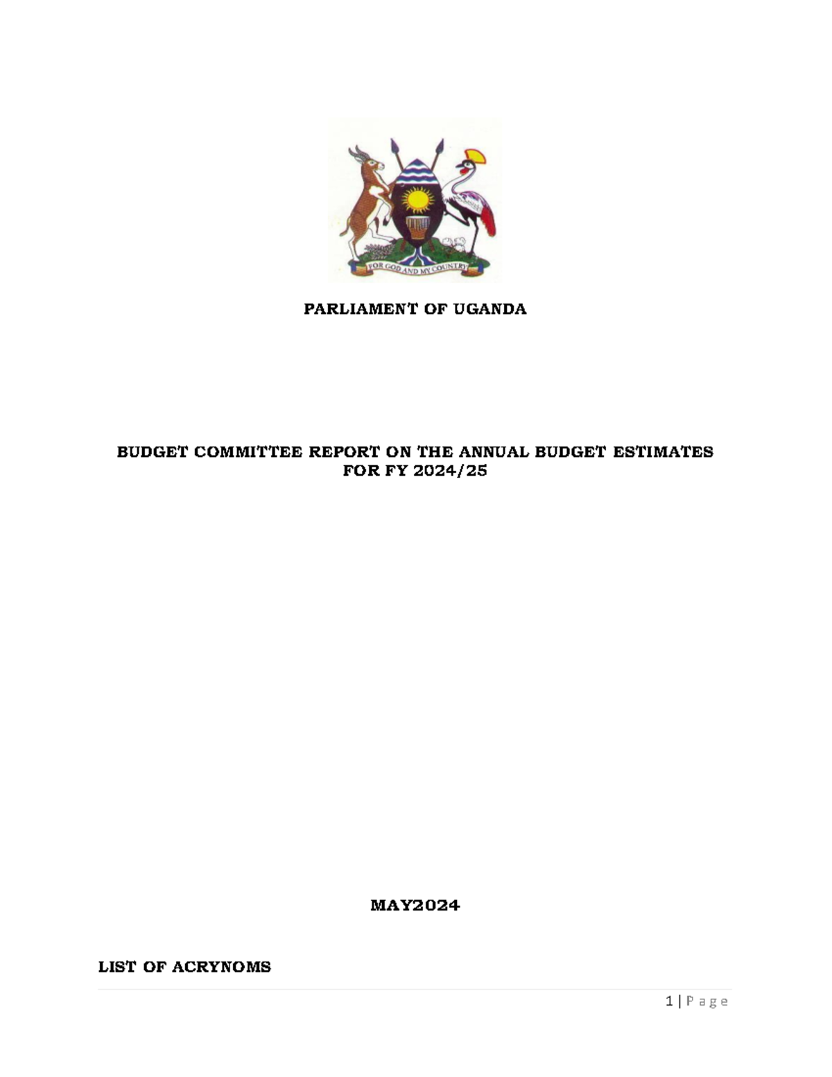 Final Annual Budget 2024 25 PART 1 - PARLIAMENT OF UGANDA BUDGET ...