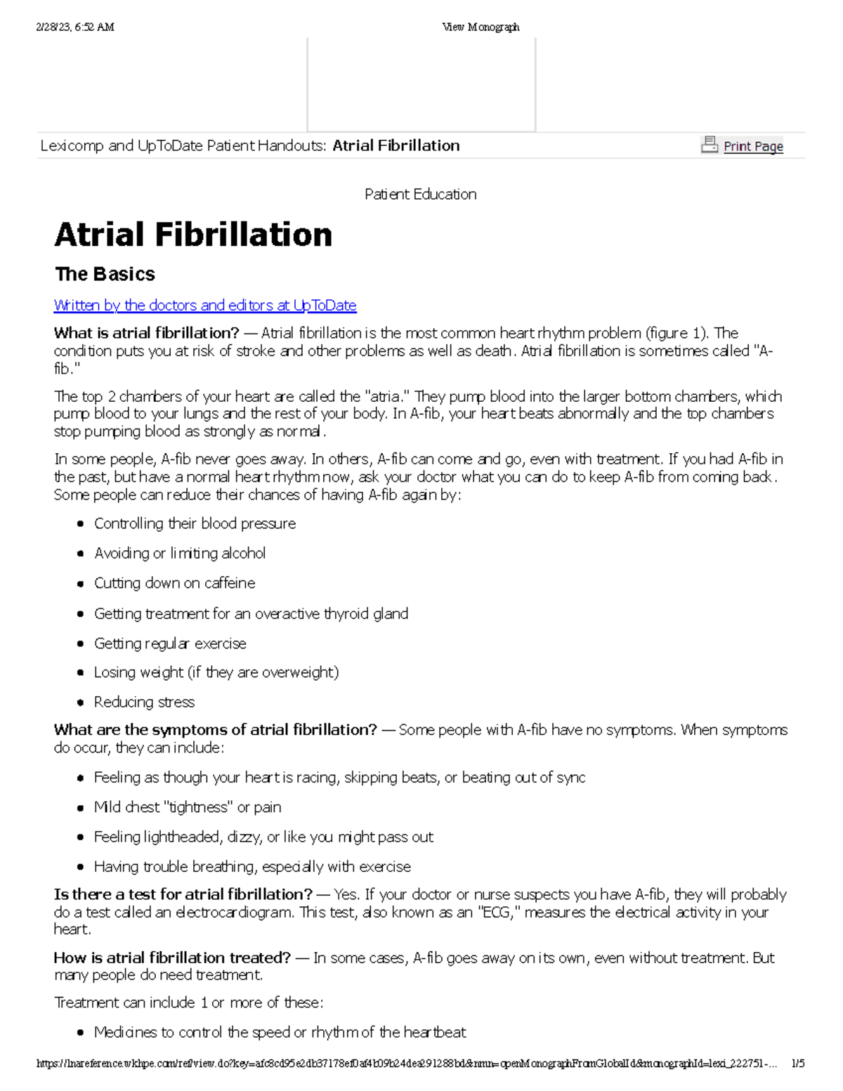 Atrial Fibrilation - CArdiac system - Lexicomp and UpToDate Patient ...