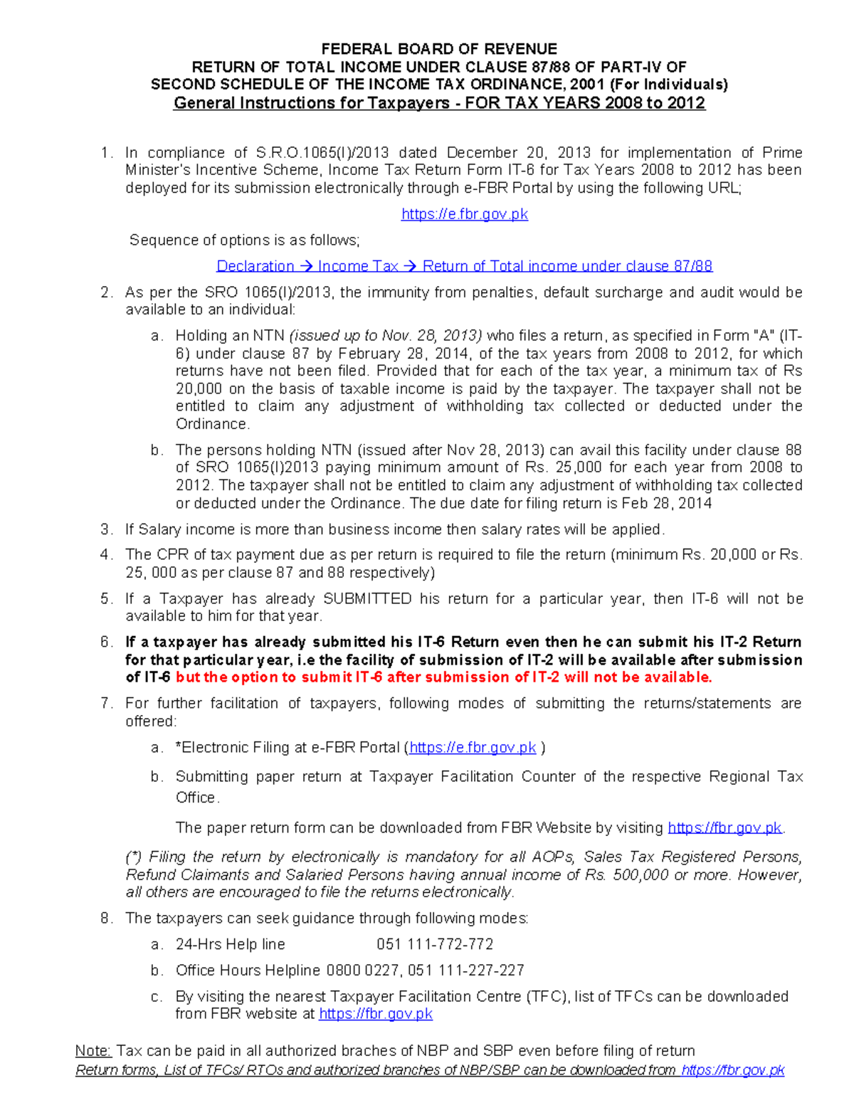 IT-6 General Instructions FOR Taxpayers - FEDERAL BOARD OF REVENUE ...