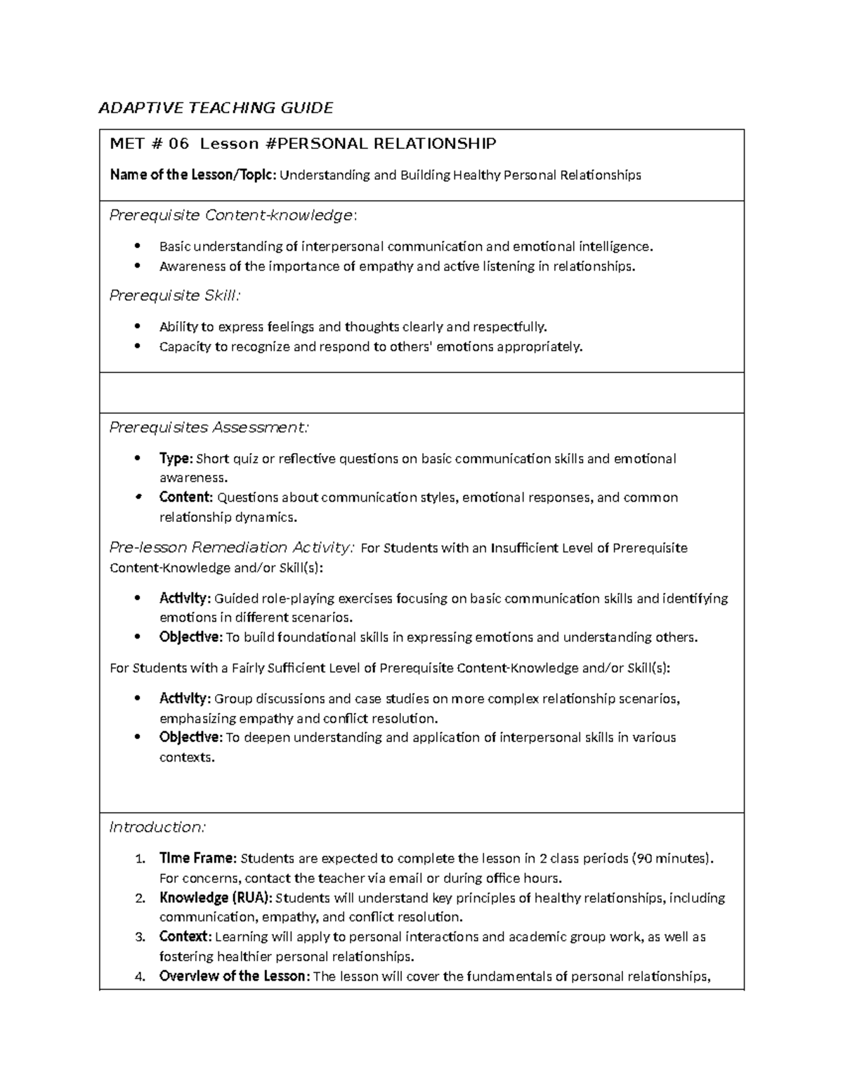 Adaptive Teaching Guide Template - ADAPTIVE TEACHING GUIDE MET # 06 ...