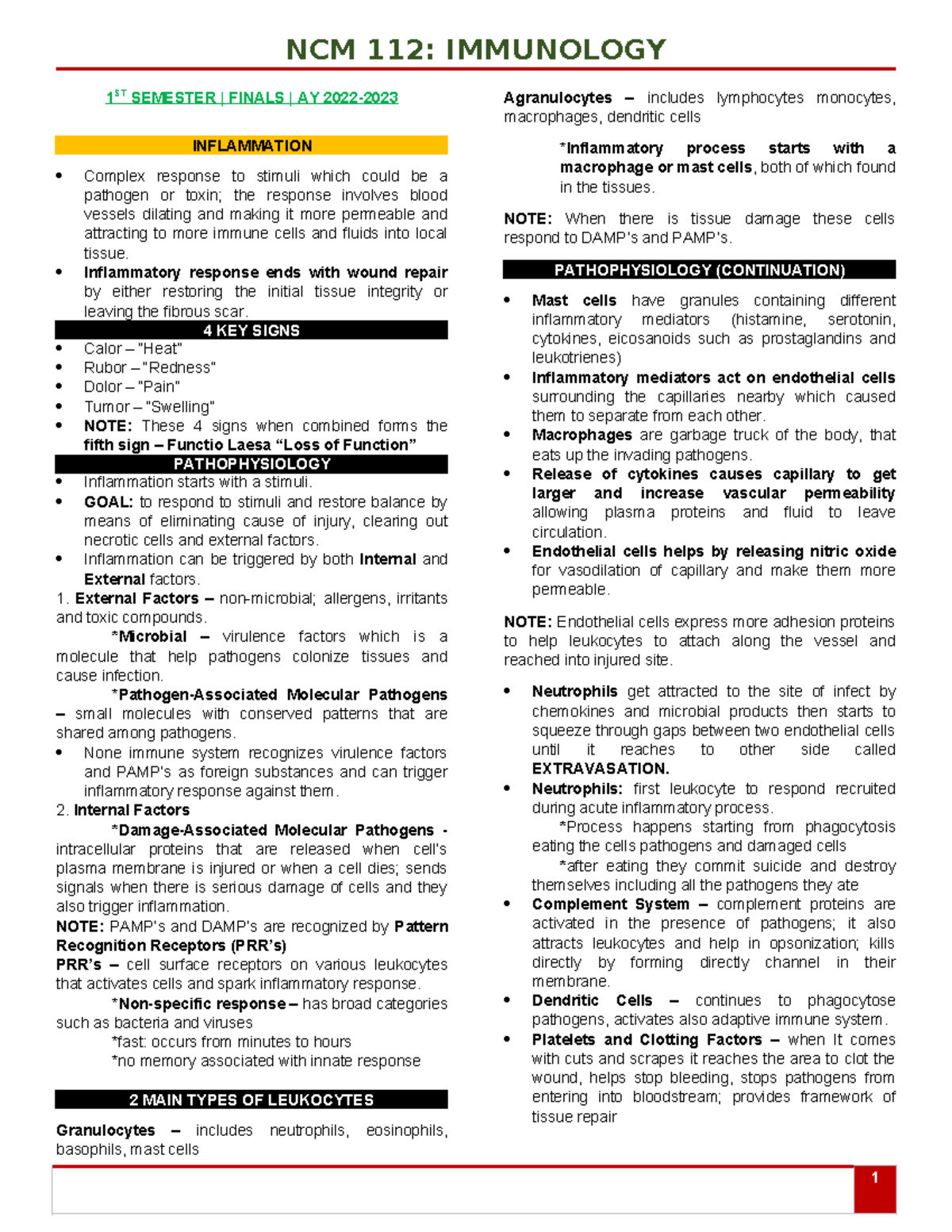 NCM 112 Immunology Finals 1st SEM Reviewer - 1 ST SEMESTER | FINALS ...