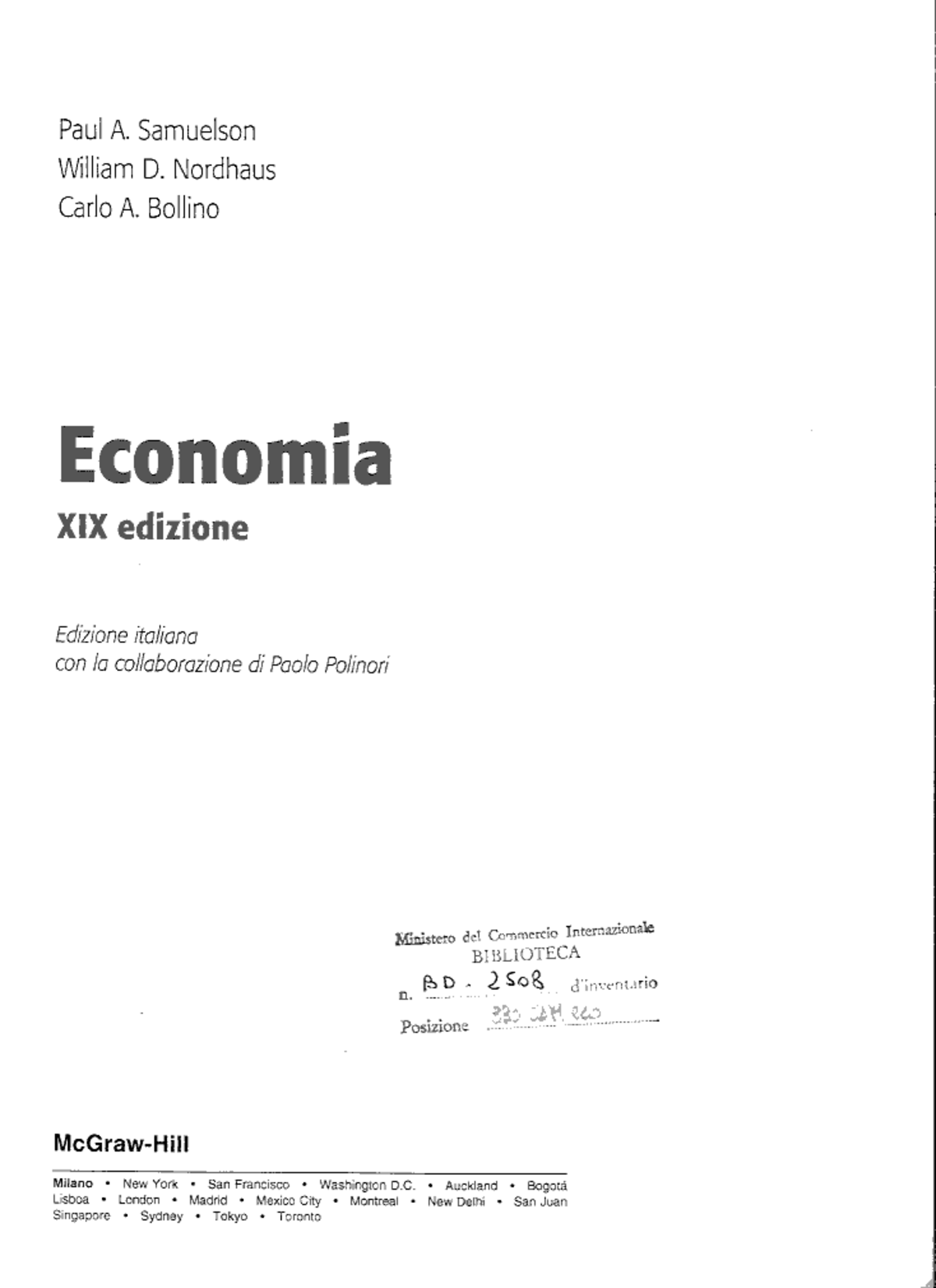 Samuelson, Paul A. Nordhaus, William D. Bollino, Carlo A. - Economia ...