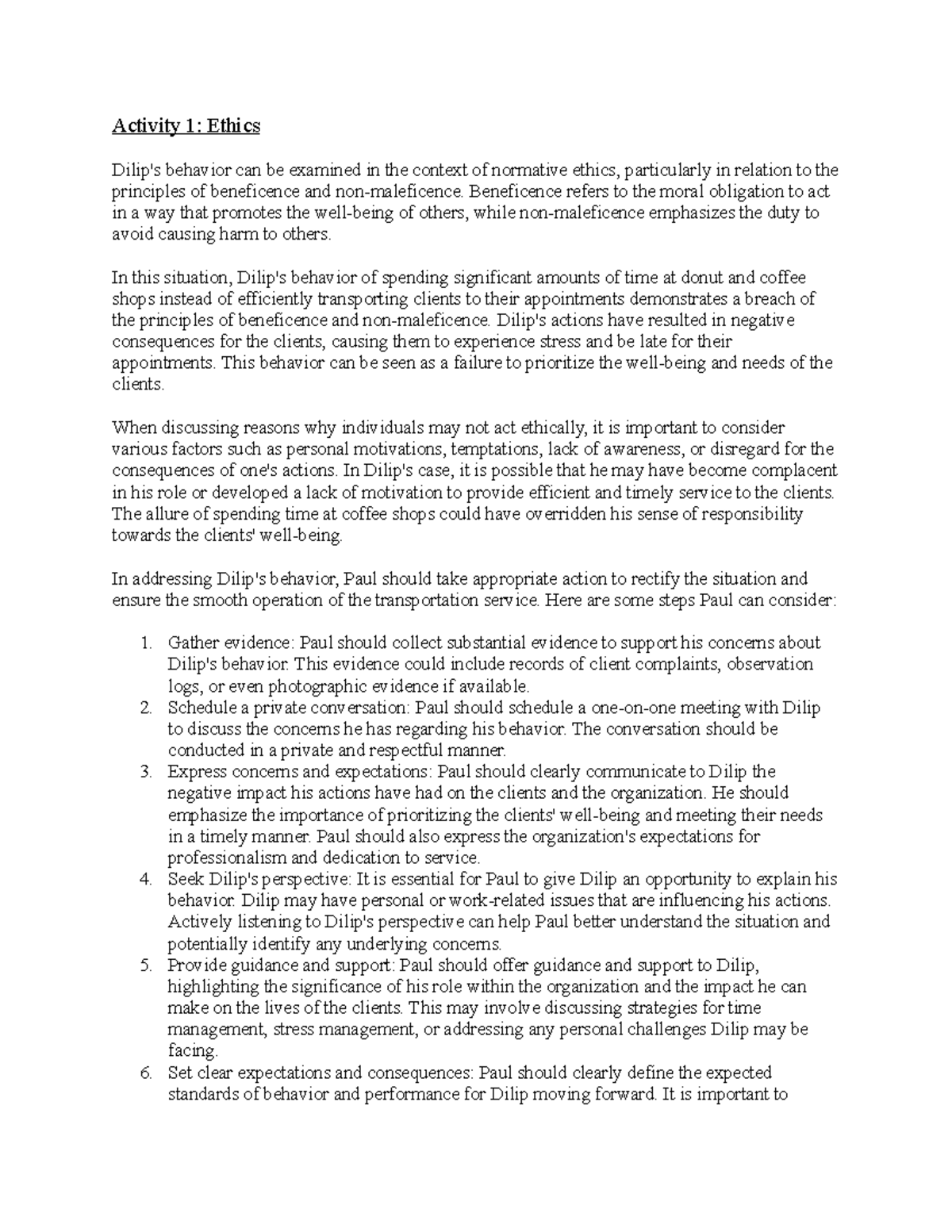 P2 S23 (4%)1 - asm - Activity 1: Ethics Dilip's behavior can be examined in the context of ...