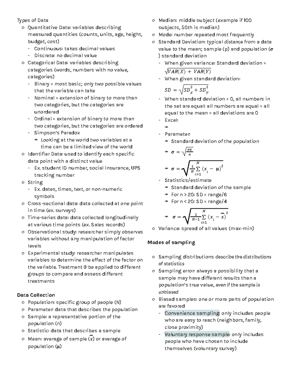 COMM 191 Reviewer - COMM 191 review - Types of Data Quantitative Data: variables describing ...