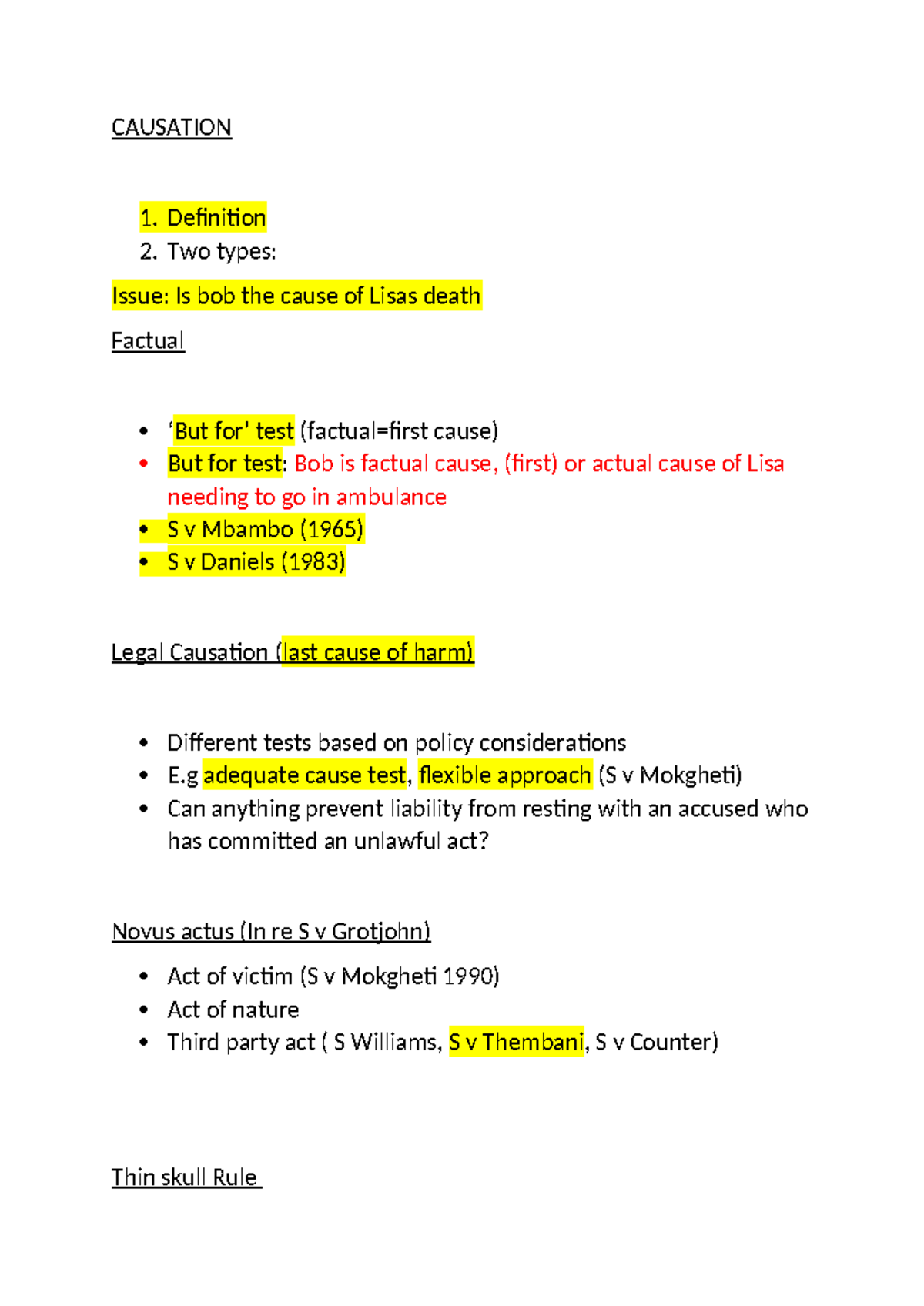 Causation topic - CAUSATION 1. Definition 2. Two types: Issue: Is bob ...