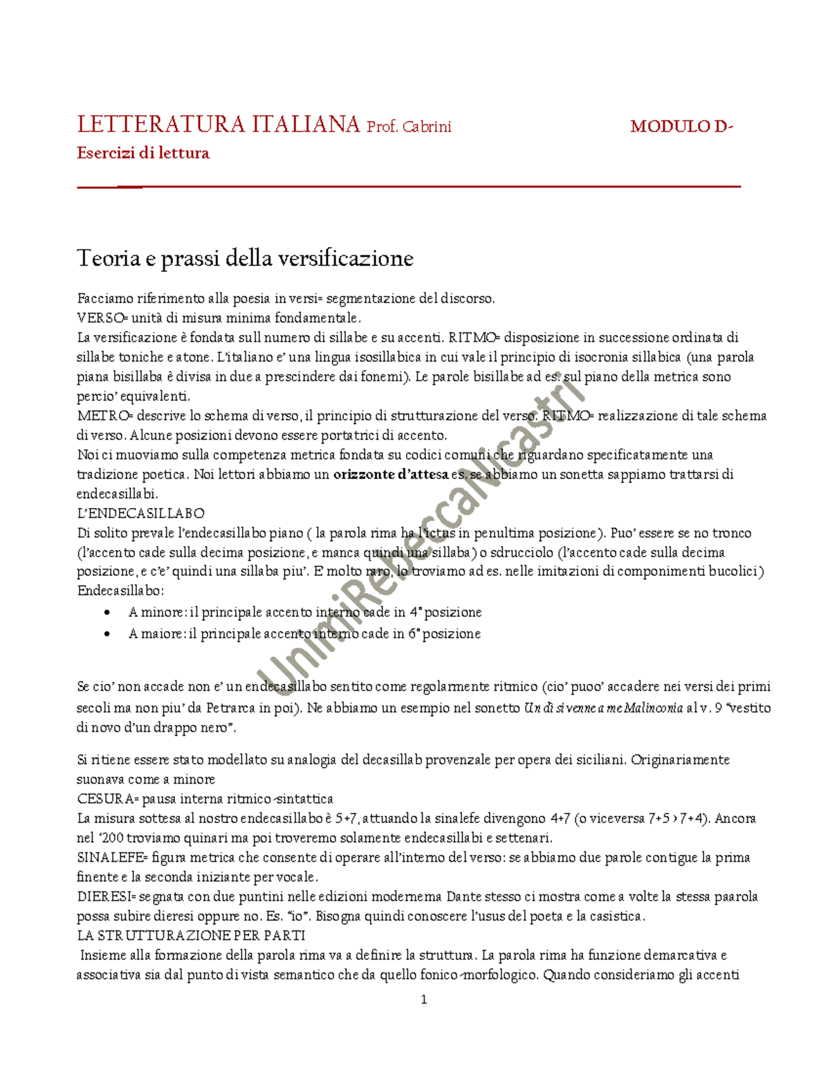 Modulo D - cabrini aapunti - Warning: TT: undefined function: 32 LETTERATURA ITALIANA Prof ...