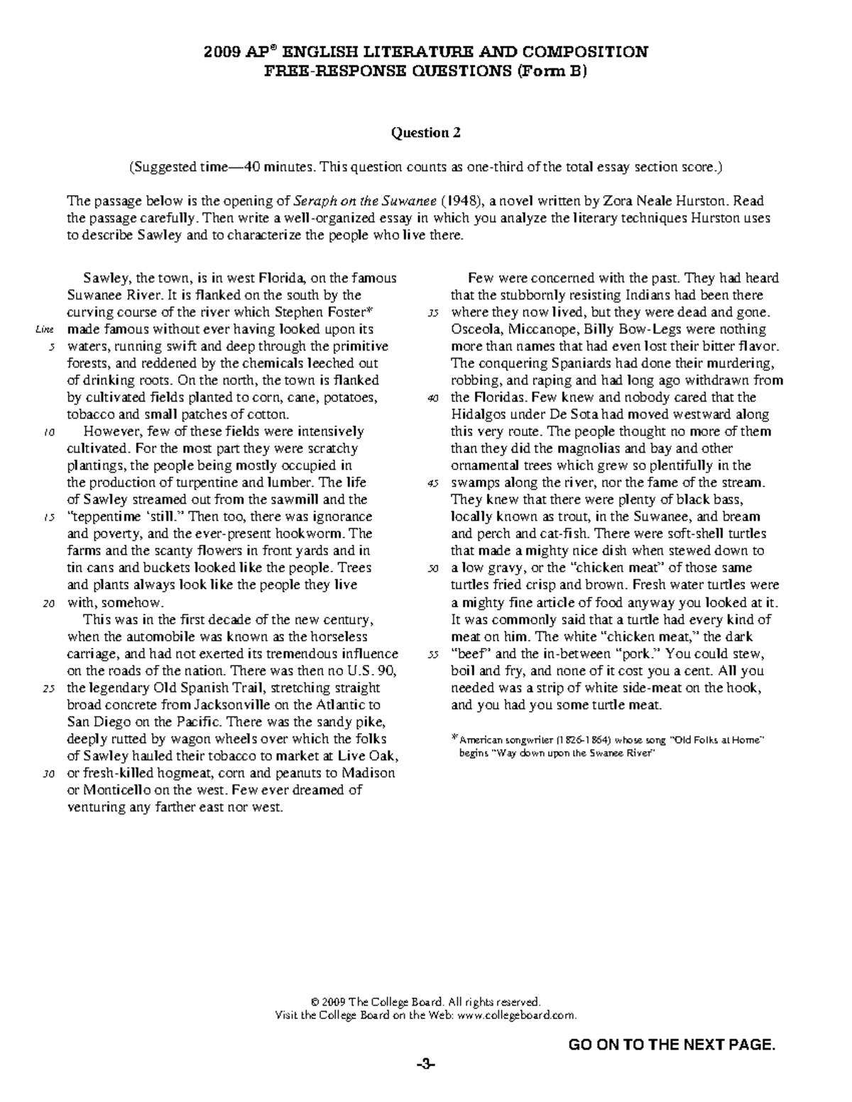 Q2+Hurston+Prompt - Assignment - 2009 AP® ENGLISH LITERATURE AND ...